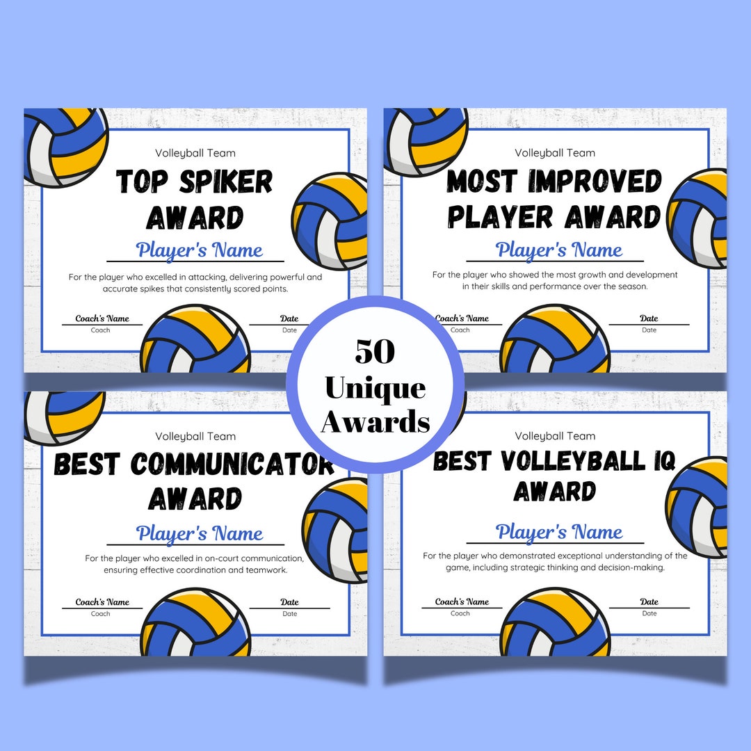 50 Volleyball Award Certificates Editable in Canva, School Volleyball ...