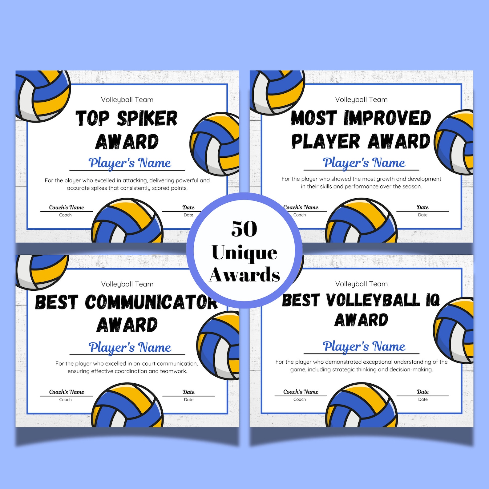 50 Volleyball Award Certificates Editable in Canva, School Volleyball ...
