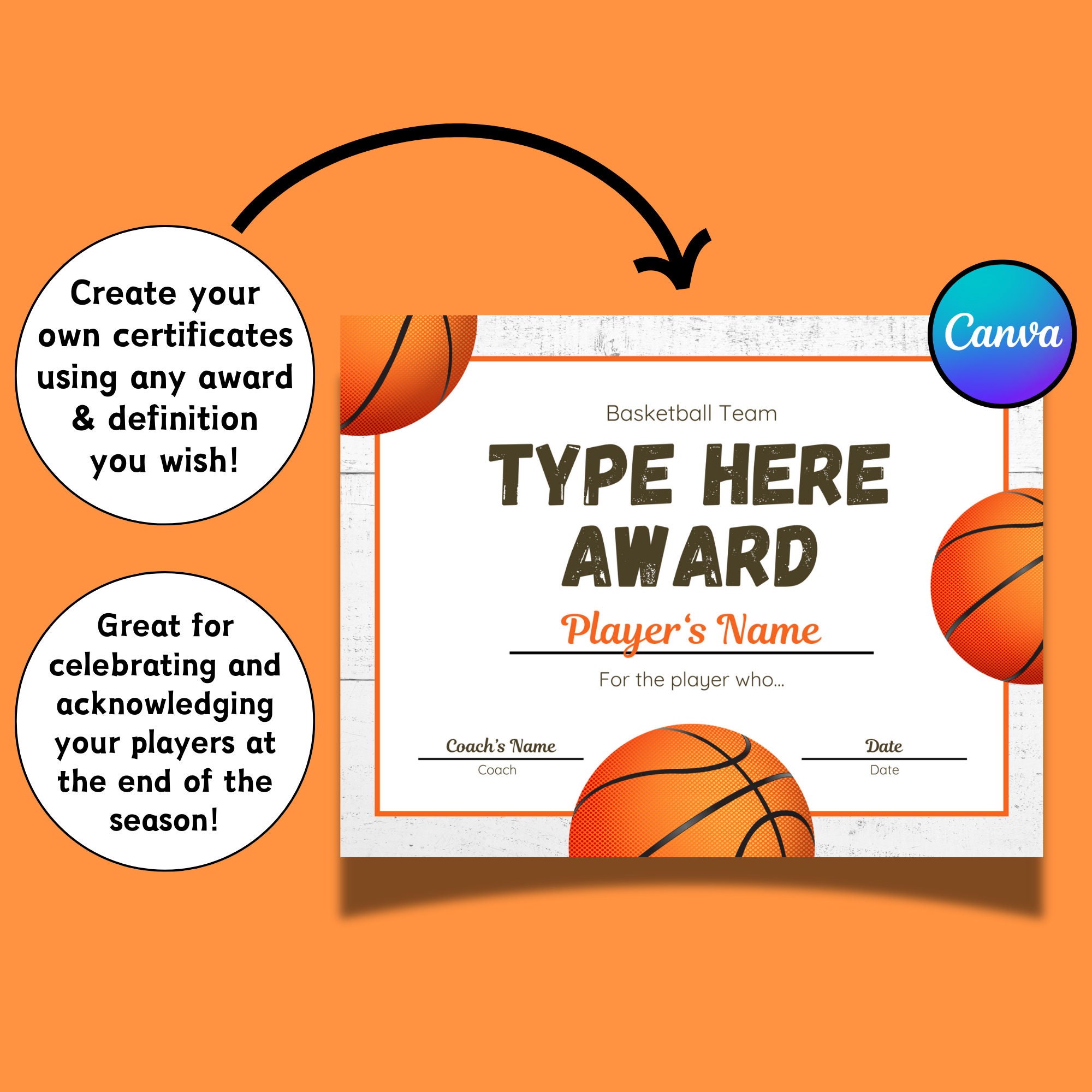 Editable Basketball Award Certificates, Basketball Award Ceremony ...