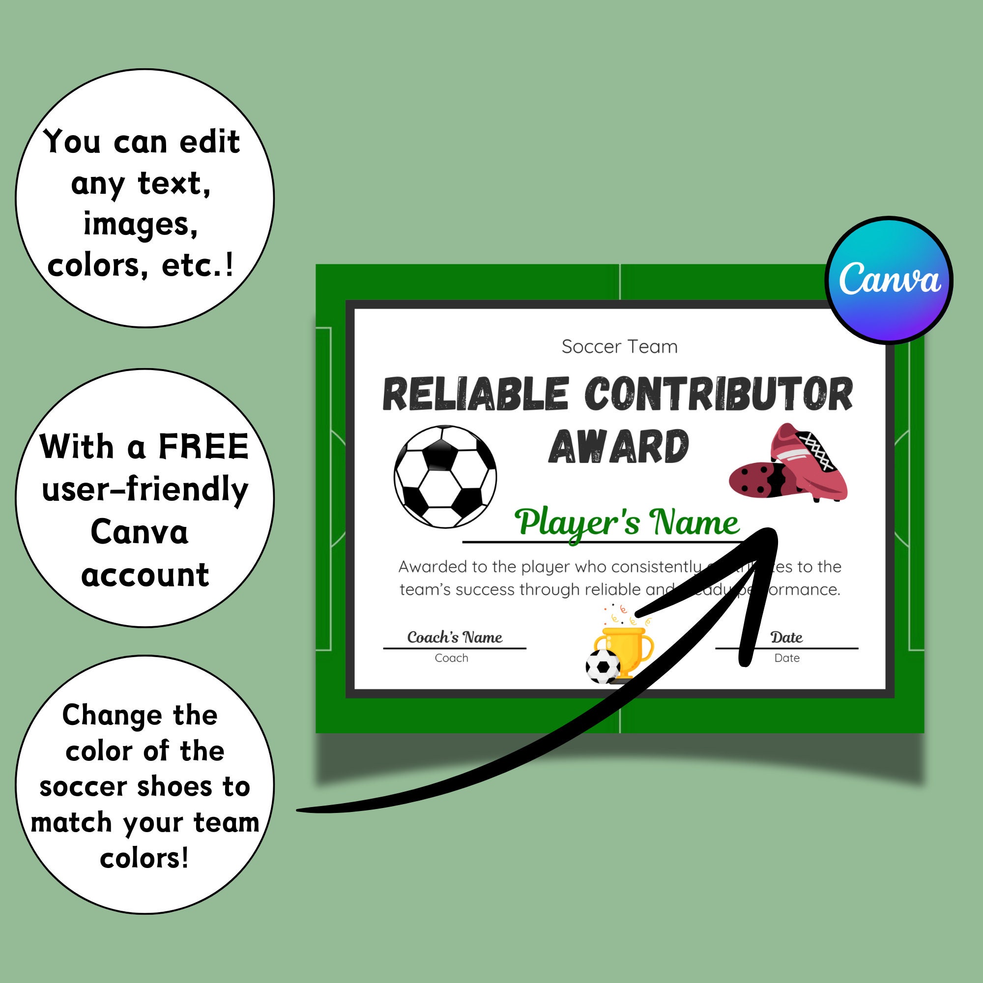 Soccer Award Certificates Editable in Canva, End of Season Soccer Team ...