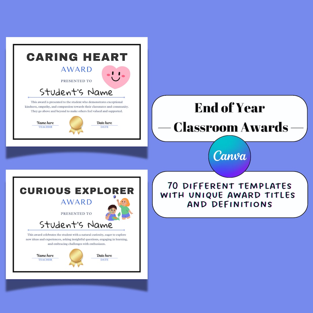 70 Student Award Certificates, Classroom End of Year Certificate ...