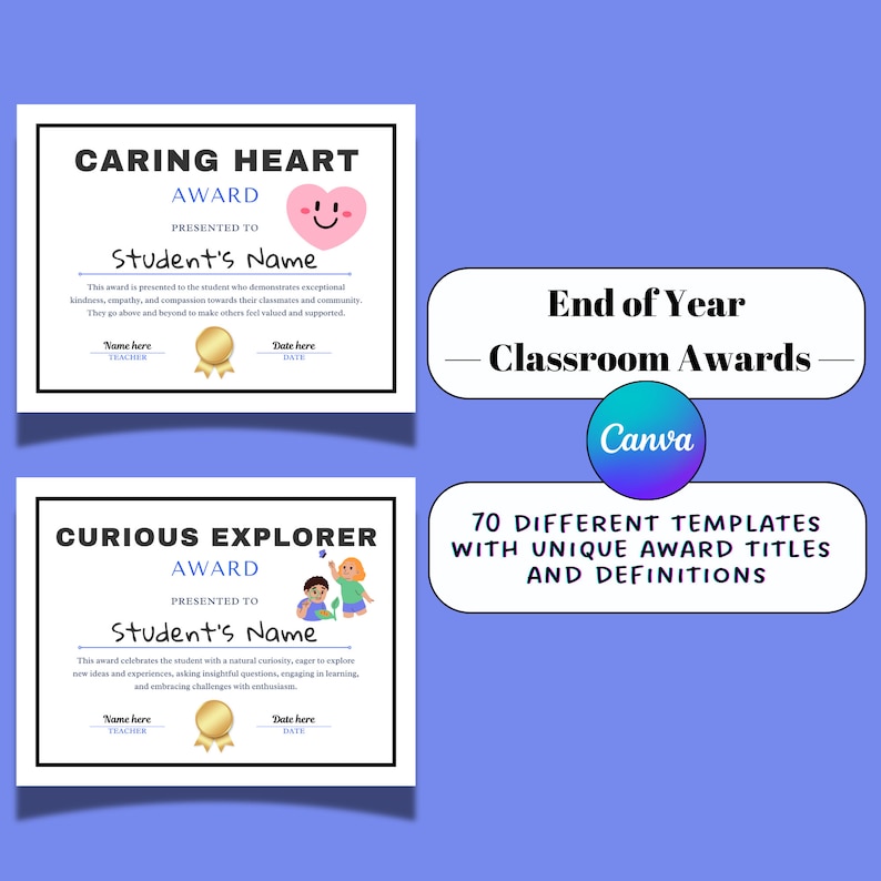 70 Student Award Certificates, Classroom End of Year Certificate ...