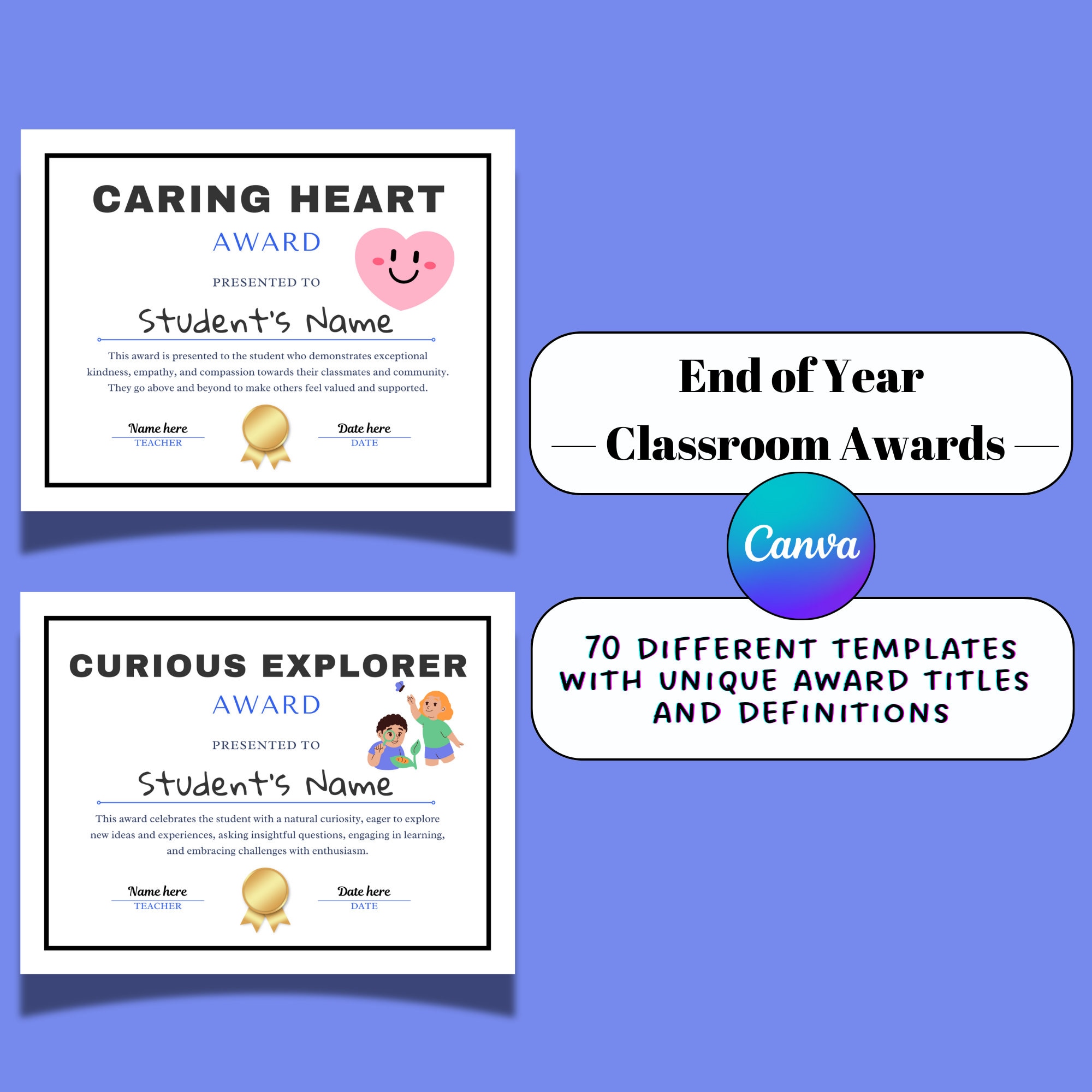 70 Student Award Certificates, Classroom End of Year Certificate ...