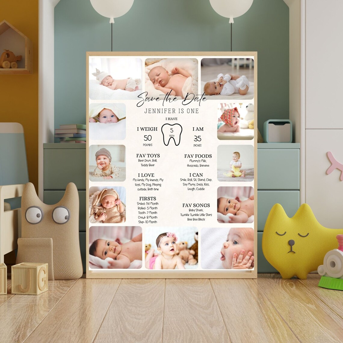 Baby One Year Milestone Poster, Printable Milestone Poster, Baby's ...