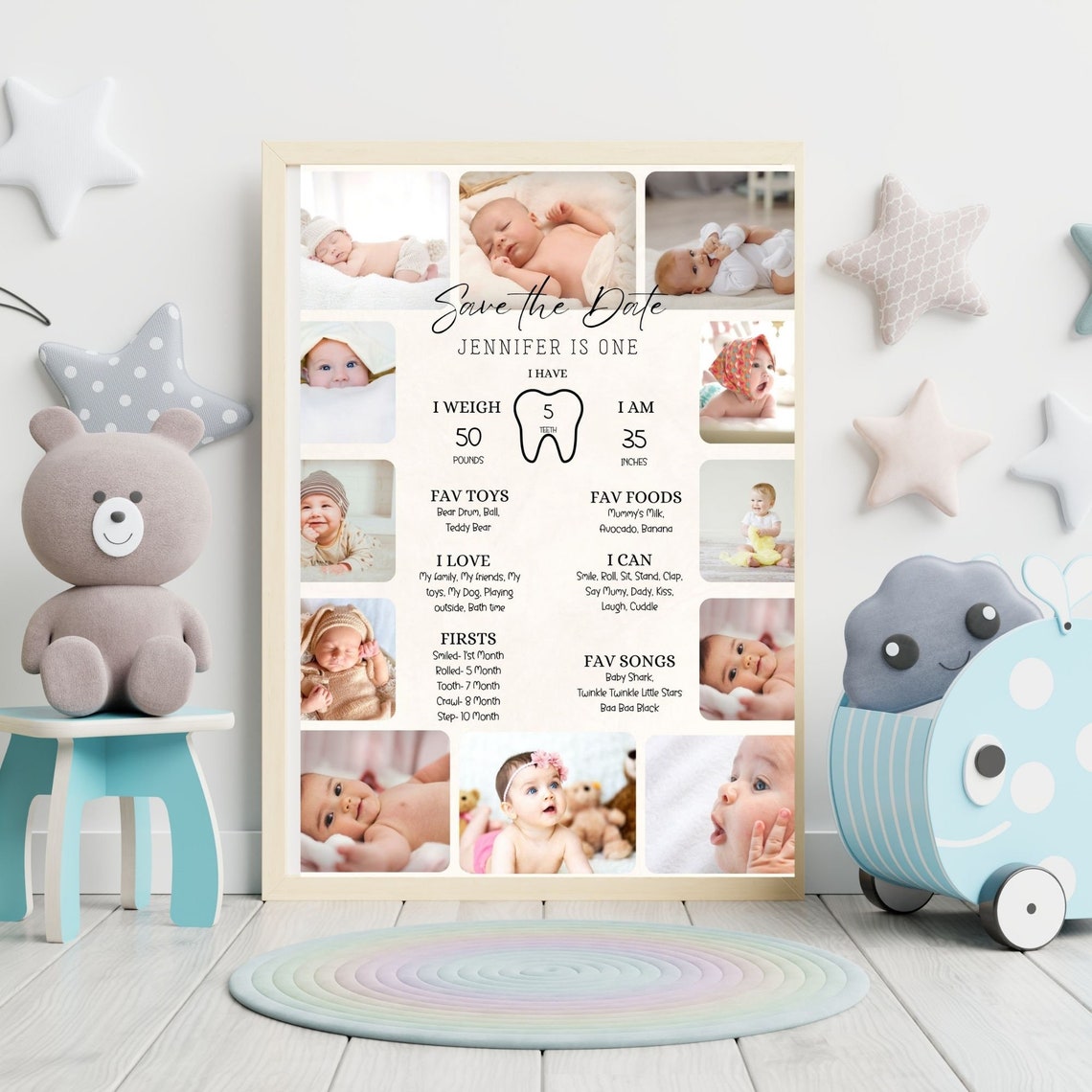 Baby One Year Milestone Poster, Printable Milestone Poster, Baby's ...