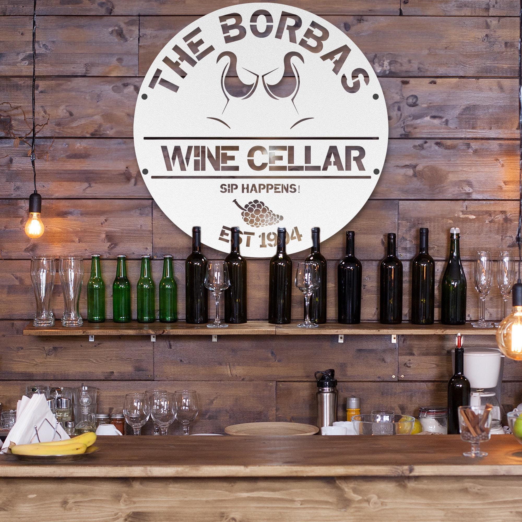 Custom Wine Cellar Metal Sign - Personalized Family Name Wine Bar Decor ...