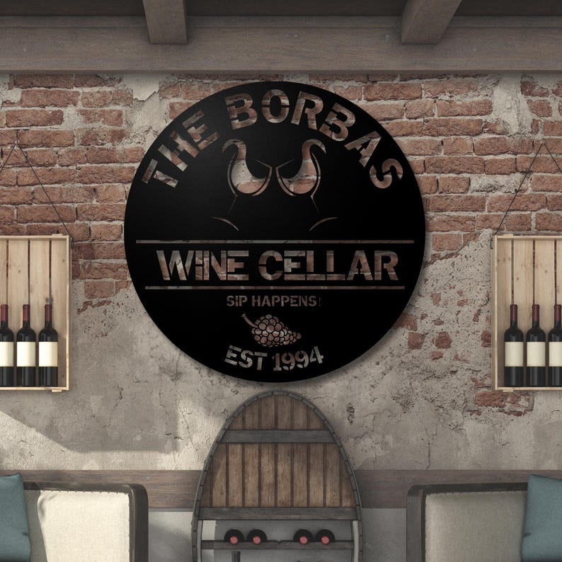 Custom Wine Cellar Decor Personalized Metal Bar Sign Rustic Wine ...