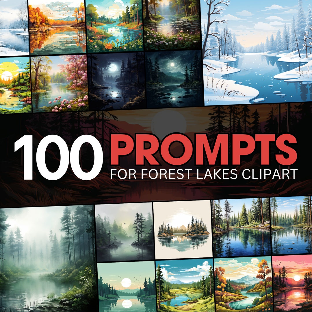 100 Prompts Forest Lake Clipart, Watercolor Beautiful Lake Clipart, Ai ...