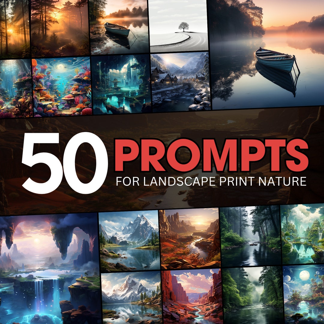 50 Prompts Landscape, Nature Print Wall Art, Ai Generated Design, Easy ...