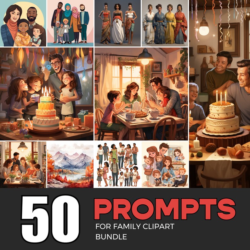 50 Prompts Family, Printable Family Clipart, Mother and Father Family ...