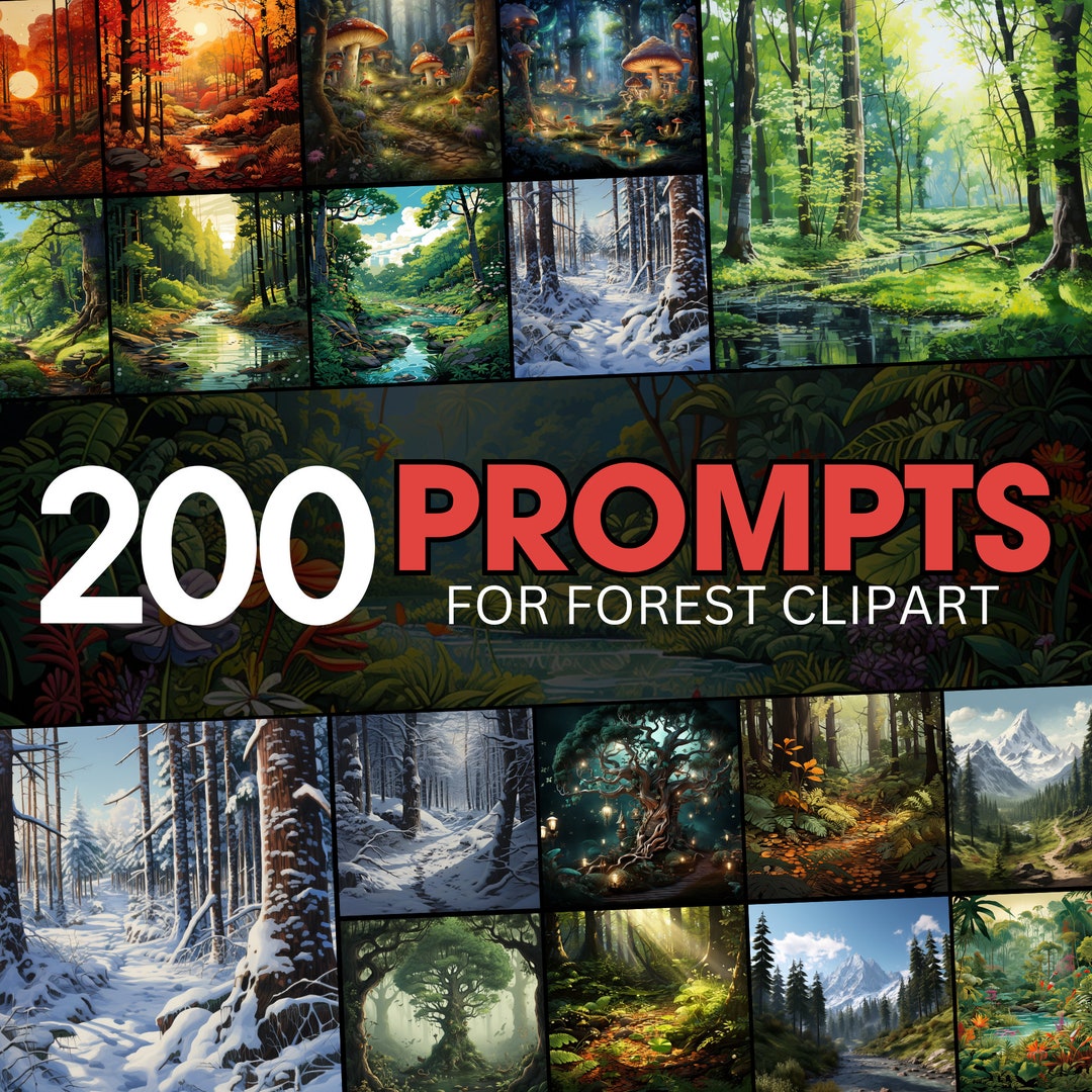 200 Prompts Forest Clipart, Watercolor Beautiful Trees Clipart, Forest ...