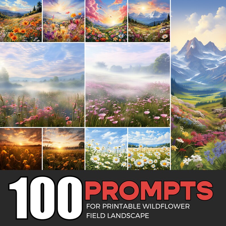 100 Prompts Wildflower Landscape, Field Wall Art, Landscape Wall Decor ...