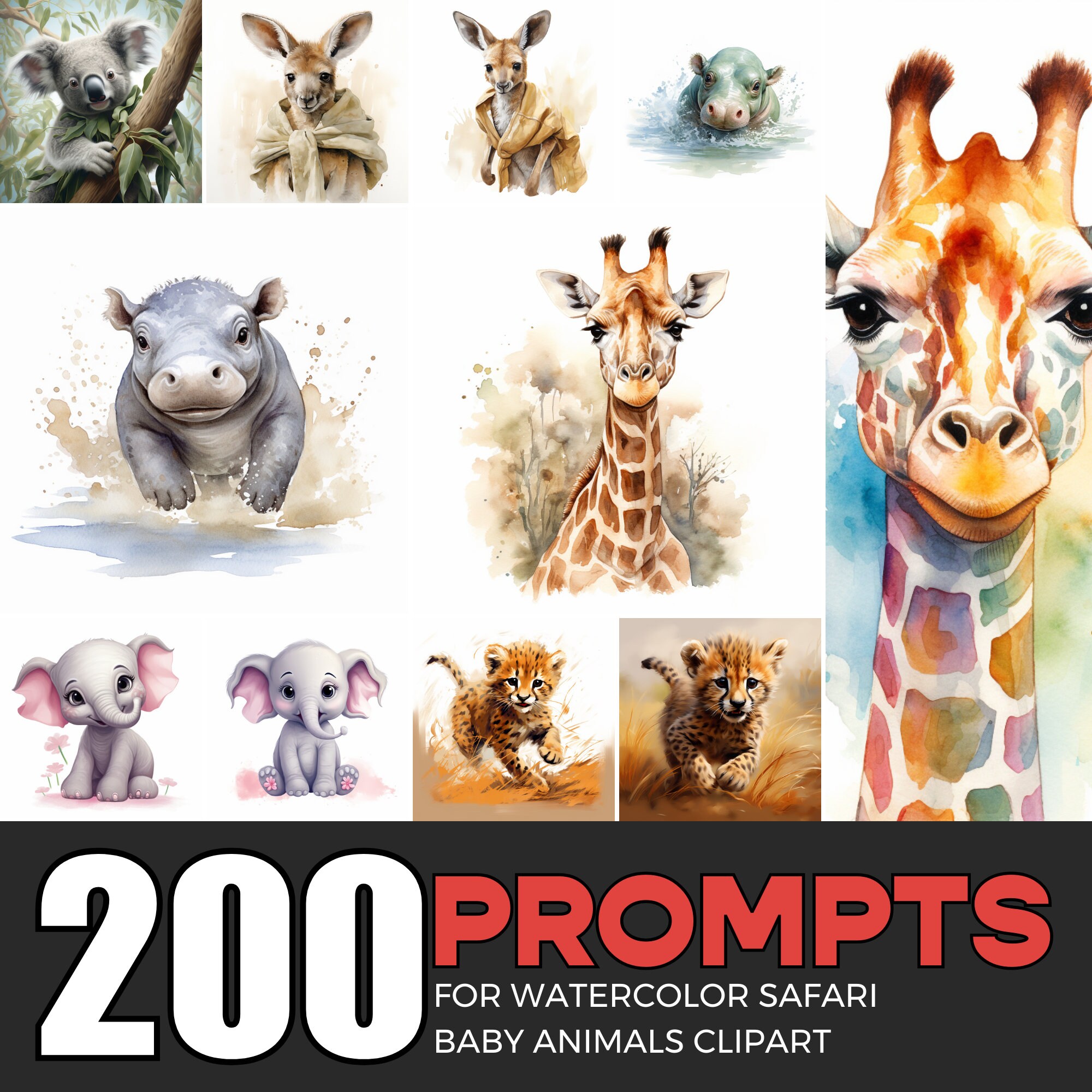 200 Prompts Safari Baby Animals Clipart, Cute Baby Animal Design, Ai ...