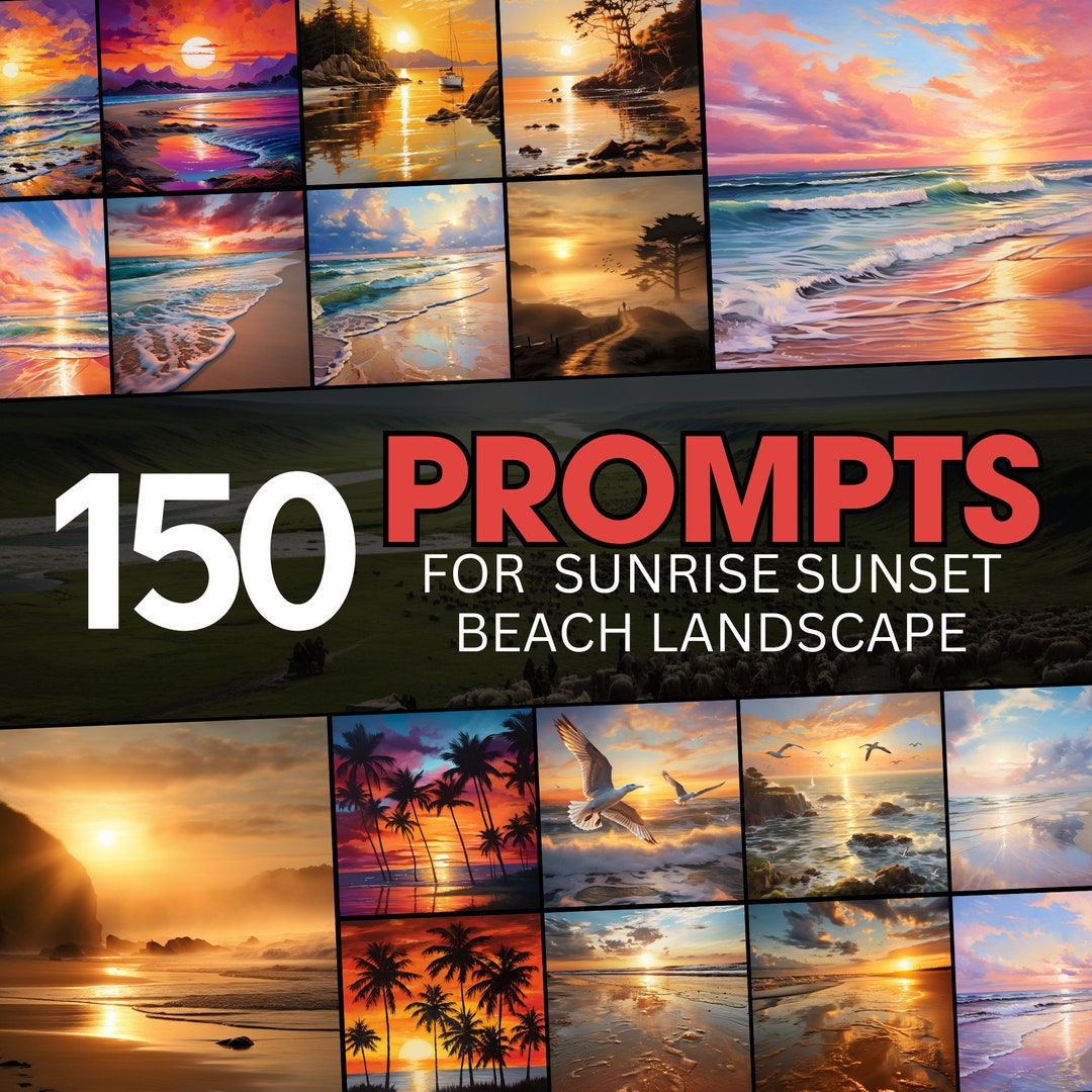 150 Prompts Watercolor Landscape, Sunrise Beach Wall Decor,ai Generated ...