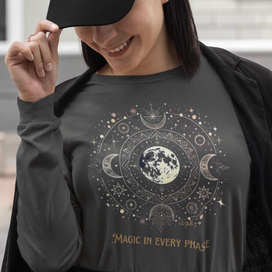 Celestial Glow: Moon Phase Boho Coat Unisex Garment-dyed Sweatshirt - Etsy