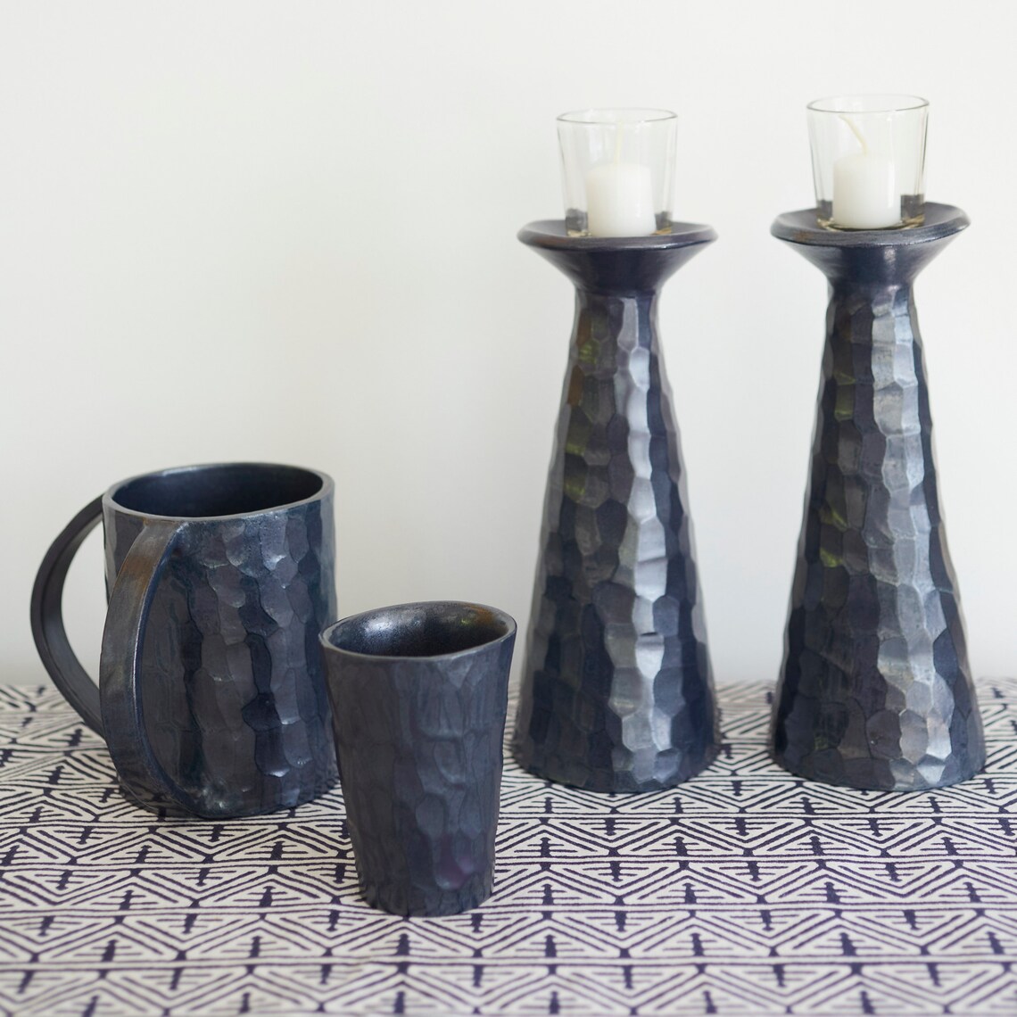 Handmade Ceramic Candlesticks - Set of Two With Glass Toppers ...