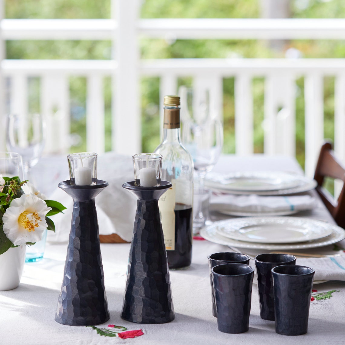 Handmade Ceramic Candlesticks - Set of Two With Glass Toppers ...