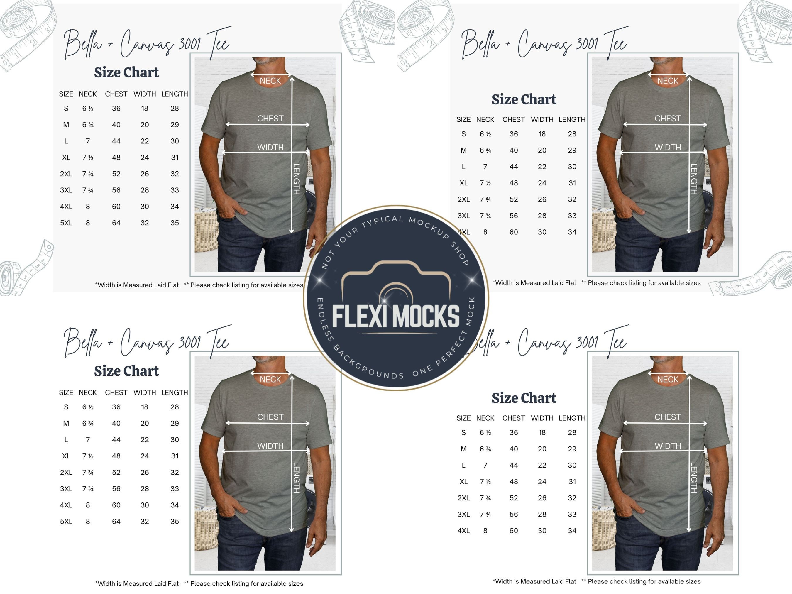 Men's BC3001 Size Chart Mockup | XS to 5XL | Mens Shirt Size Chart ...