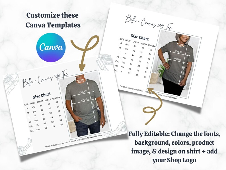 Editable Size Chart | BC 3001 | Canva Template | POD Seller Tools ...