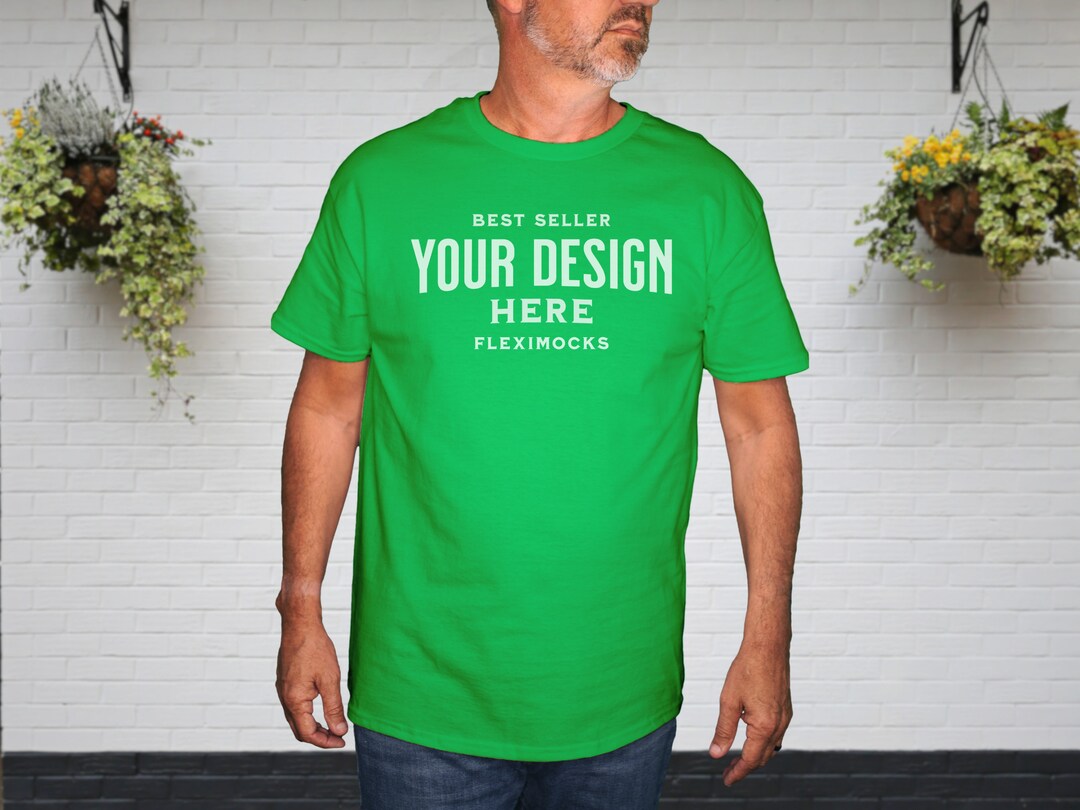 Male G500 Irish Green Tshirt Mock-up | Gildan 5000 Mockup | Real Model ...