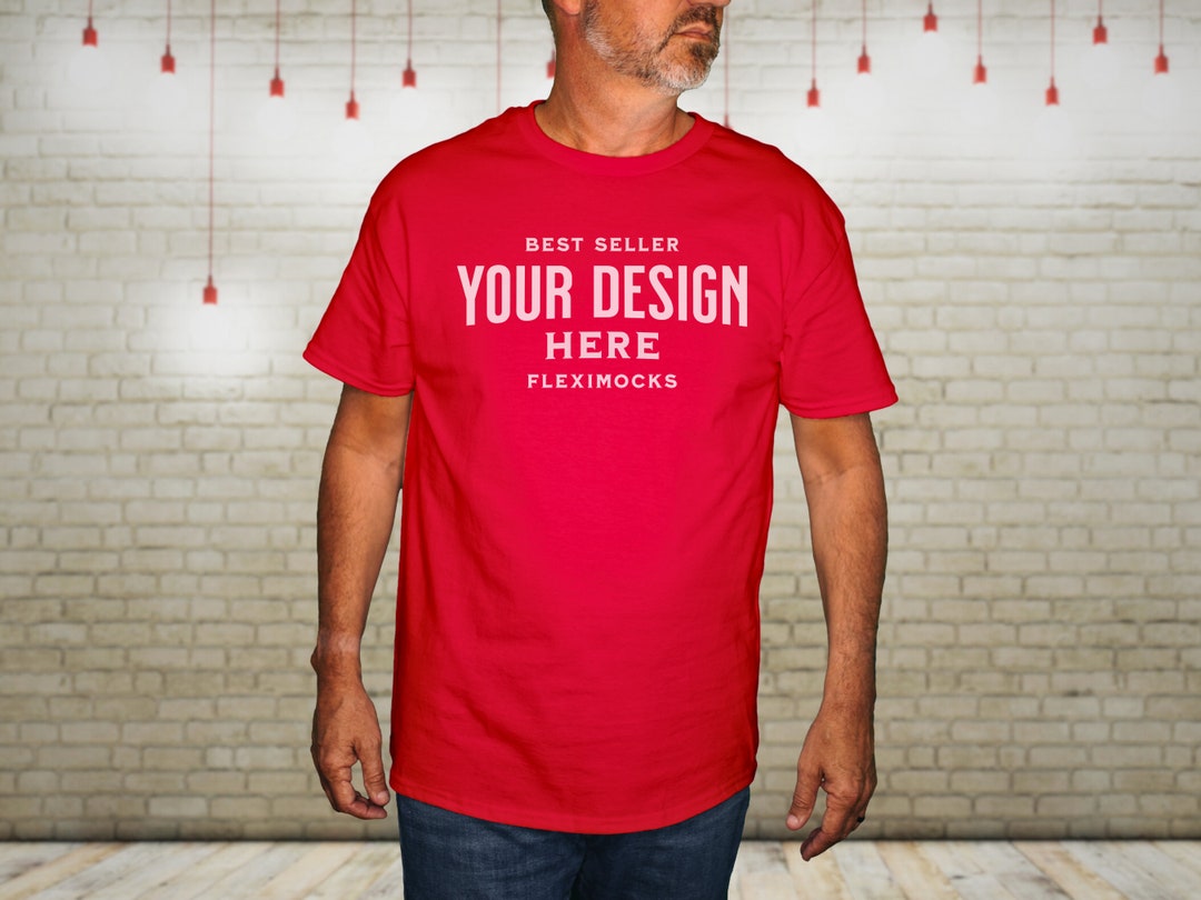 Male G500 Red Tshirt Mock-up Gildan 5000 Mockup Red Real Model Mock ...
