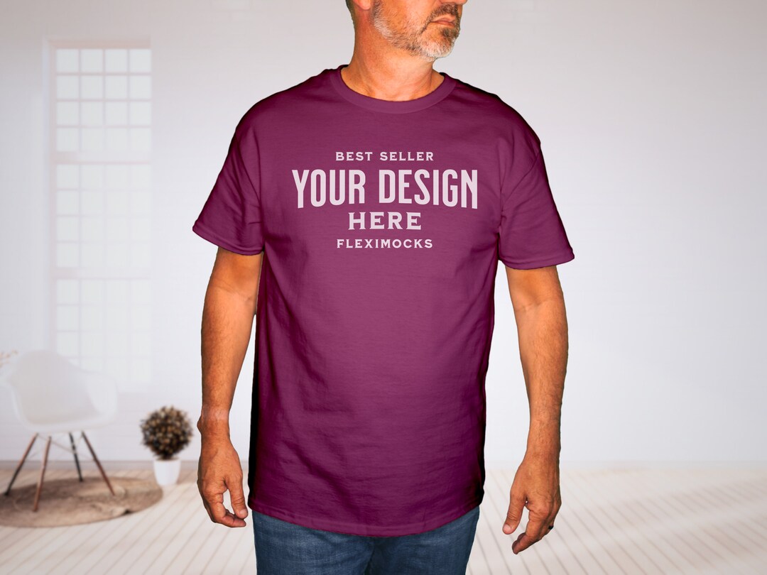 Male G500 Maroon Tshirt Mock-up | Gildan 5000 Mockup | Real Model Mock ...