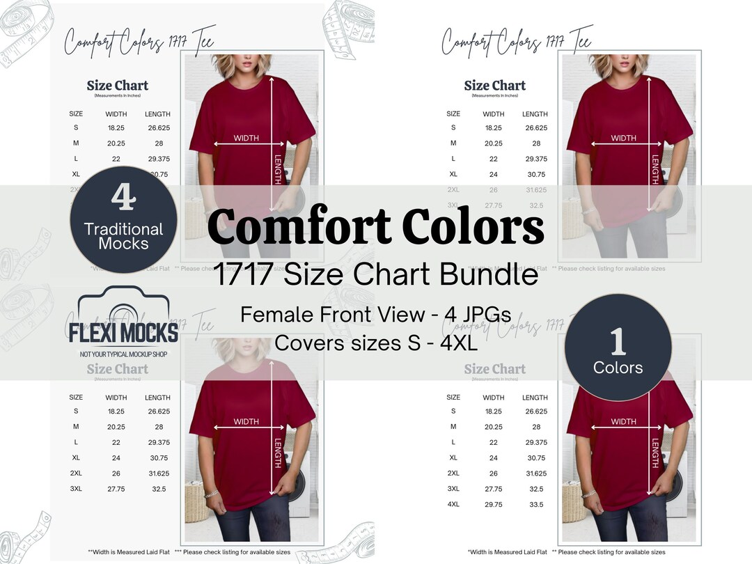 Comfort Colors Female Mockup | Size Chart Mockup | Comfort Colors Size ...