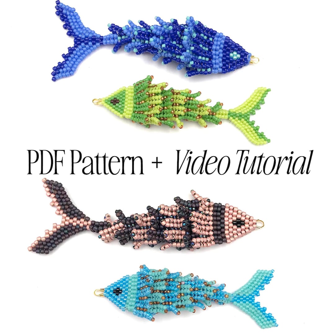 Seed Beaded Fish Tutorial PDF + Video – Beading Pattern • Brick Stitch ...