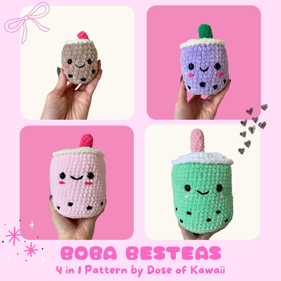 Crochet Pattern - 4 in 1 Boba Besteas - Low Sew Amigurumi Pattern - PDF ...