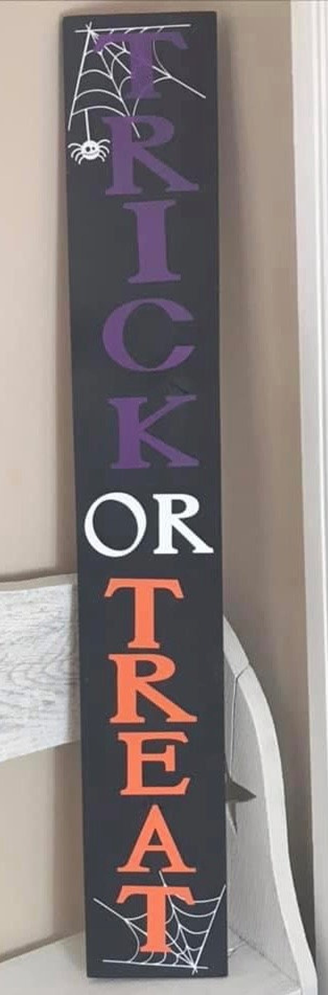 Trick or Treat Spider Web and Spider Orange Purple Porch Sign Porch ...