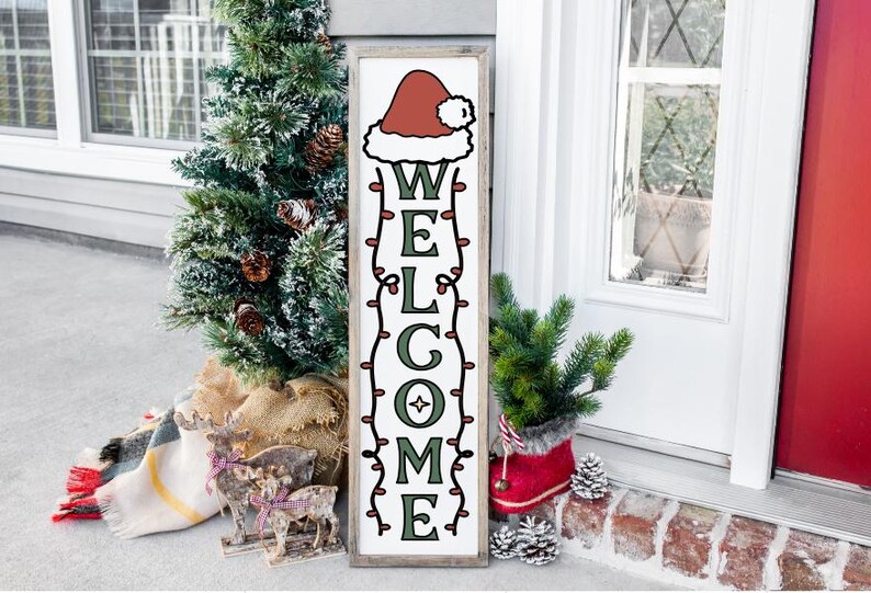 Santas Help Welcome Christmas Lights Porch Leaner Porch Sign Holiday ...