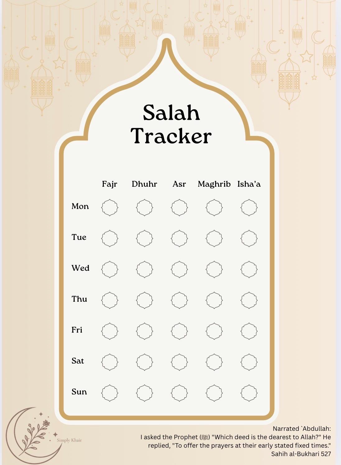 Salah Prayer Tracker Printable A5 | Islamic Habit Chart (digital ...