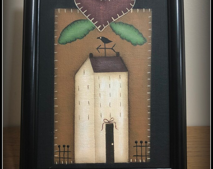 Primitive Saltbox House Heart Valentine's Day 5 X 7 Framed Canvas-home ...