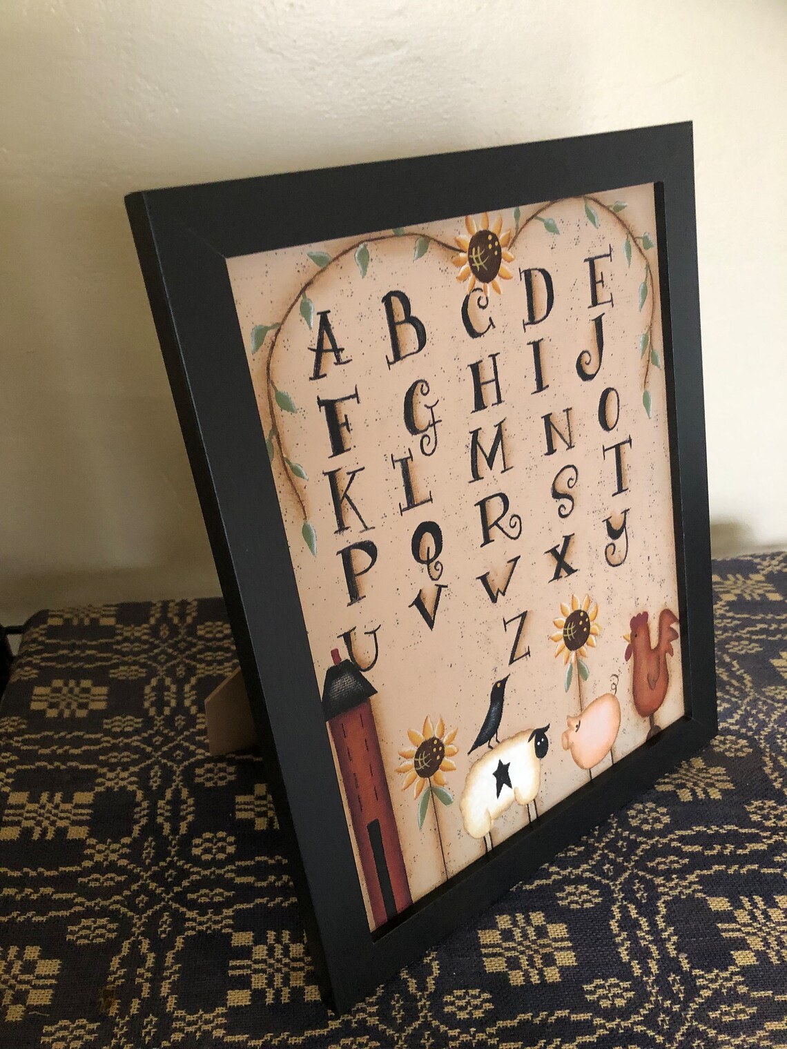 Primitive Alphabet Hand Painted Sampler-saltbox-animals-home Decor - Etsy