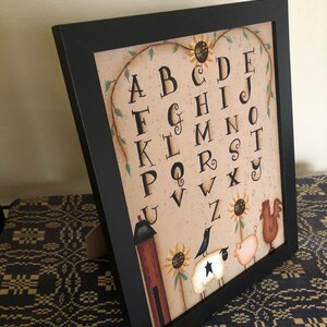 Primitive Alphabet Hand Painted Sampler-saltbox-animals-home Decor - Etsy