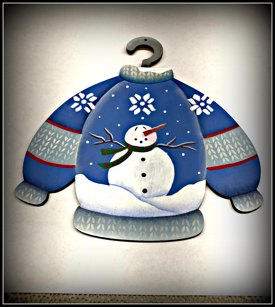 Christmas Sweater Snowman Wood Tree Ornament - Etsy