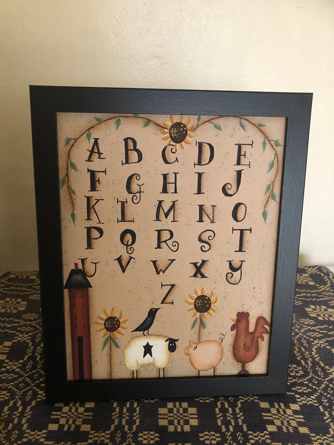 Primitive Alphabet Hand Painted Sampler-saltbox-animals-home Decor - Etsy