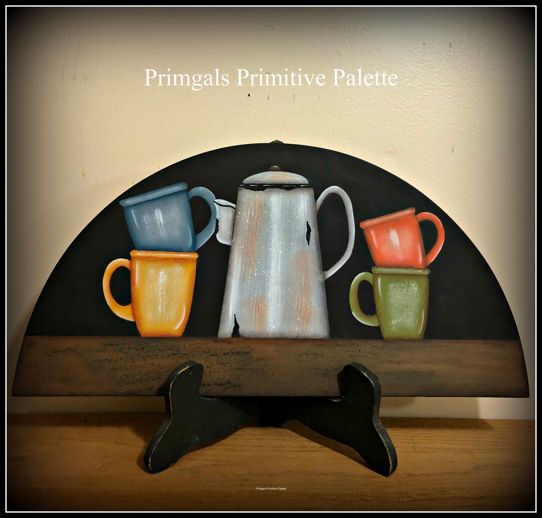 Primitive Coffee Pot Cups Wood Door Crown Topper Home Decor - Etsy