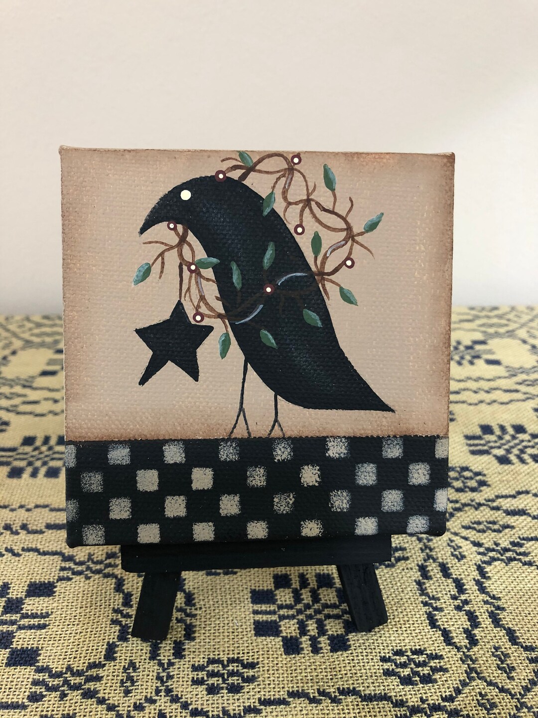 Primitive Crow Checkerboard 4 X 4 Gallery Canvas - Etsy