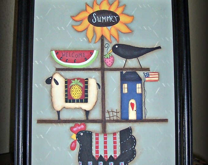 Primitive Summer 8 X 10 Framed Canvas Sunflower Crow Chicken Wall Decor ...