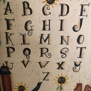 Primitive Alphabet Hand Painted Sampler-saltbox-animals-home Decor - Etsy