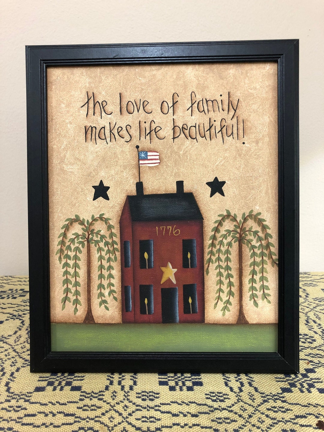 Primitive Saltbox House Hand Painted 8 X 10 Framed Sampler-home Decor ...