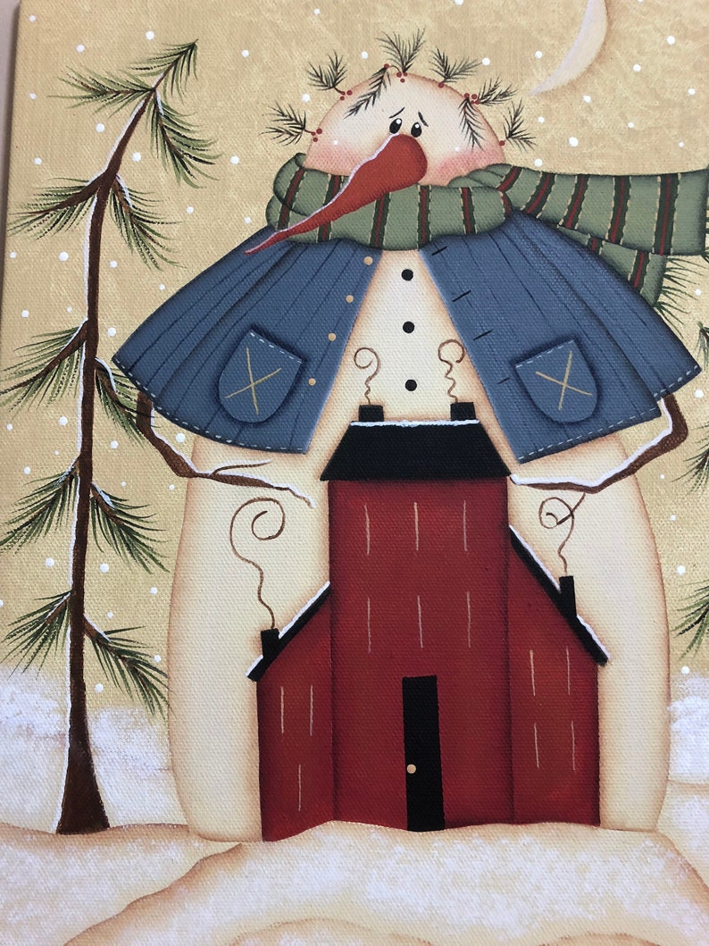 Primitive Snowman 11 X 14 Hand Painted Wrapped Gallery - Etsy