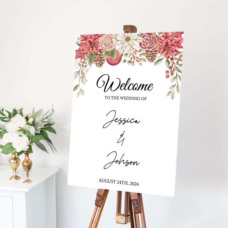 Printable Digital Wedding Welcome Sign, Digital Printable Floral ...