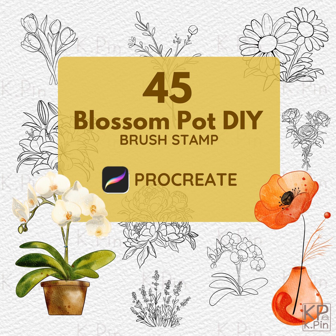 45 Blossom Pot Procreate Brush Stamps: Floral DIY Art (instant Download ...