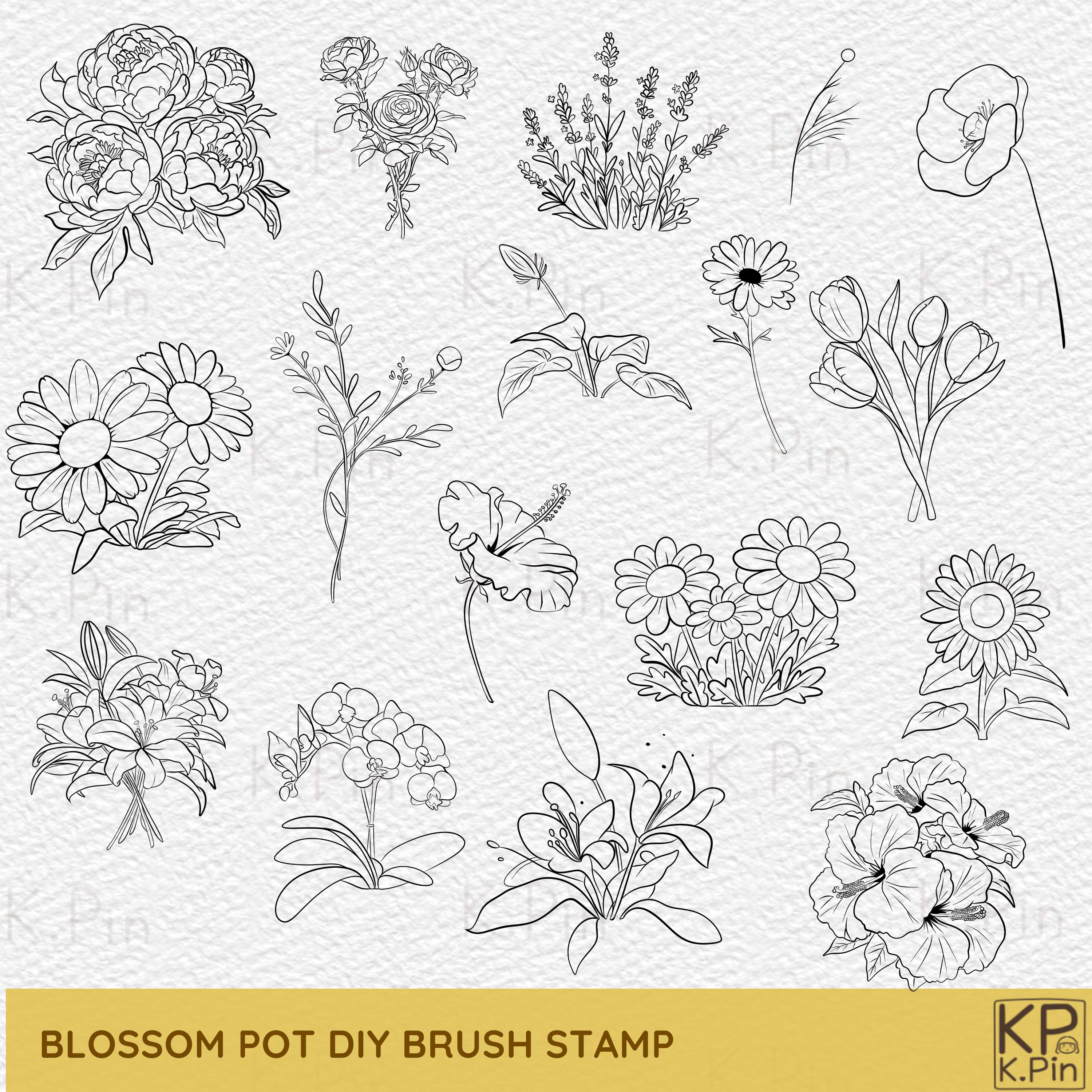 45 Blossom Pot Procreate Brush Stamps: Floral DIY Art (instant Download ...