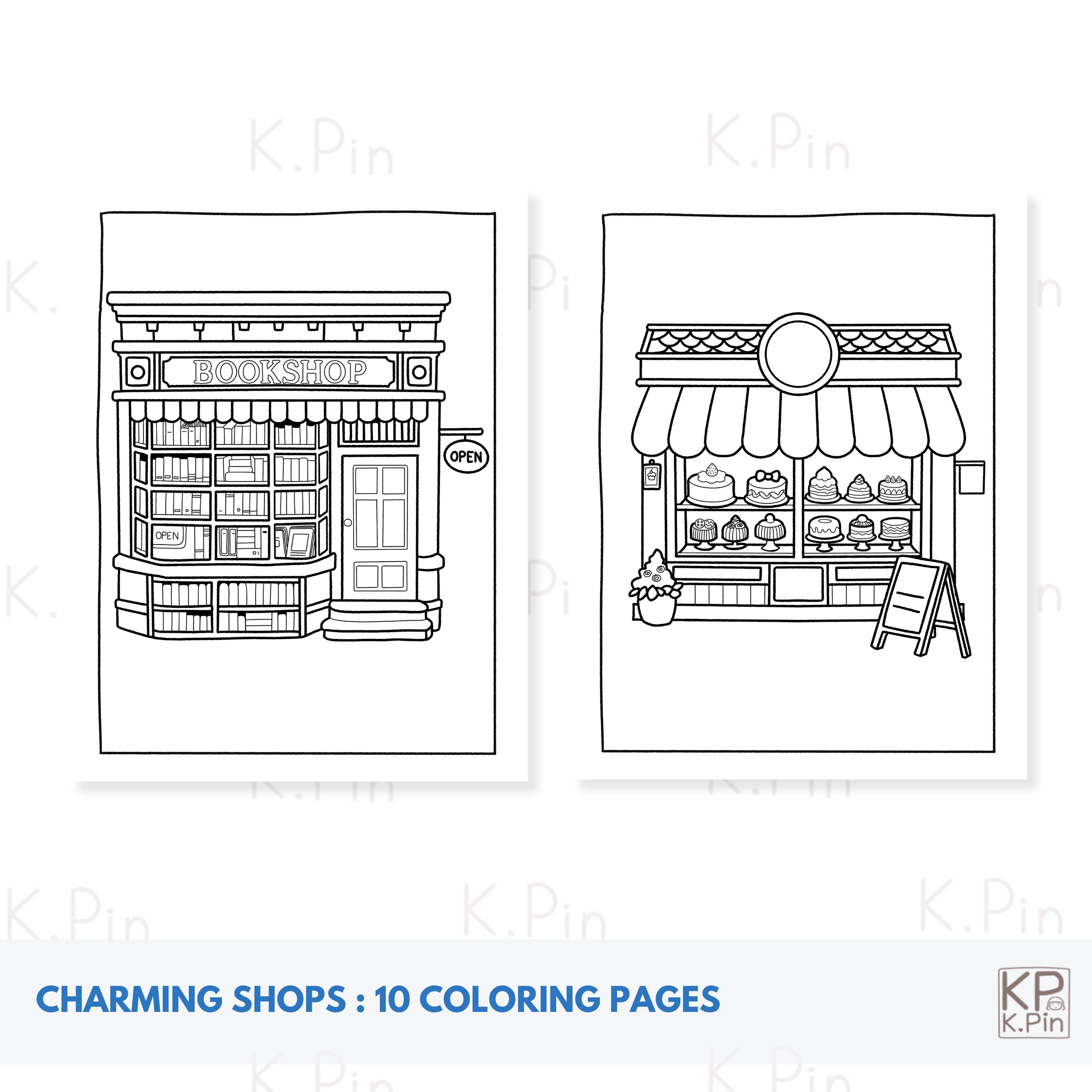 Charming Shops Coloring Pages - 10 Cute Storefront Designs for Kids ...