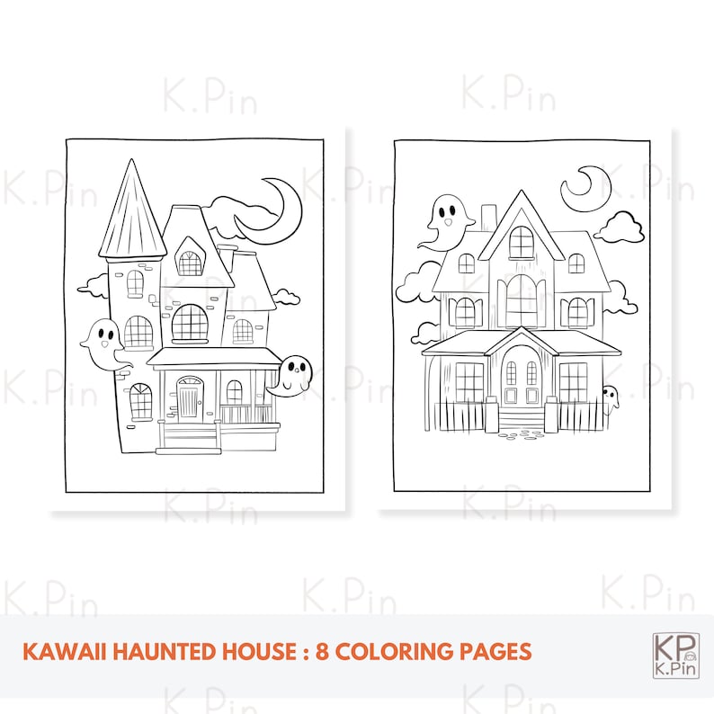 Kawaii Haunted House Coloring Pages Printable Bundle PDF JPG PNG ...