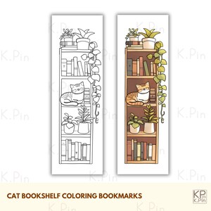 Cat Bookshelf Coloring Bookmarks: DIY Printable (PDF, PNG) - Etsy