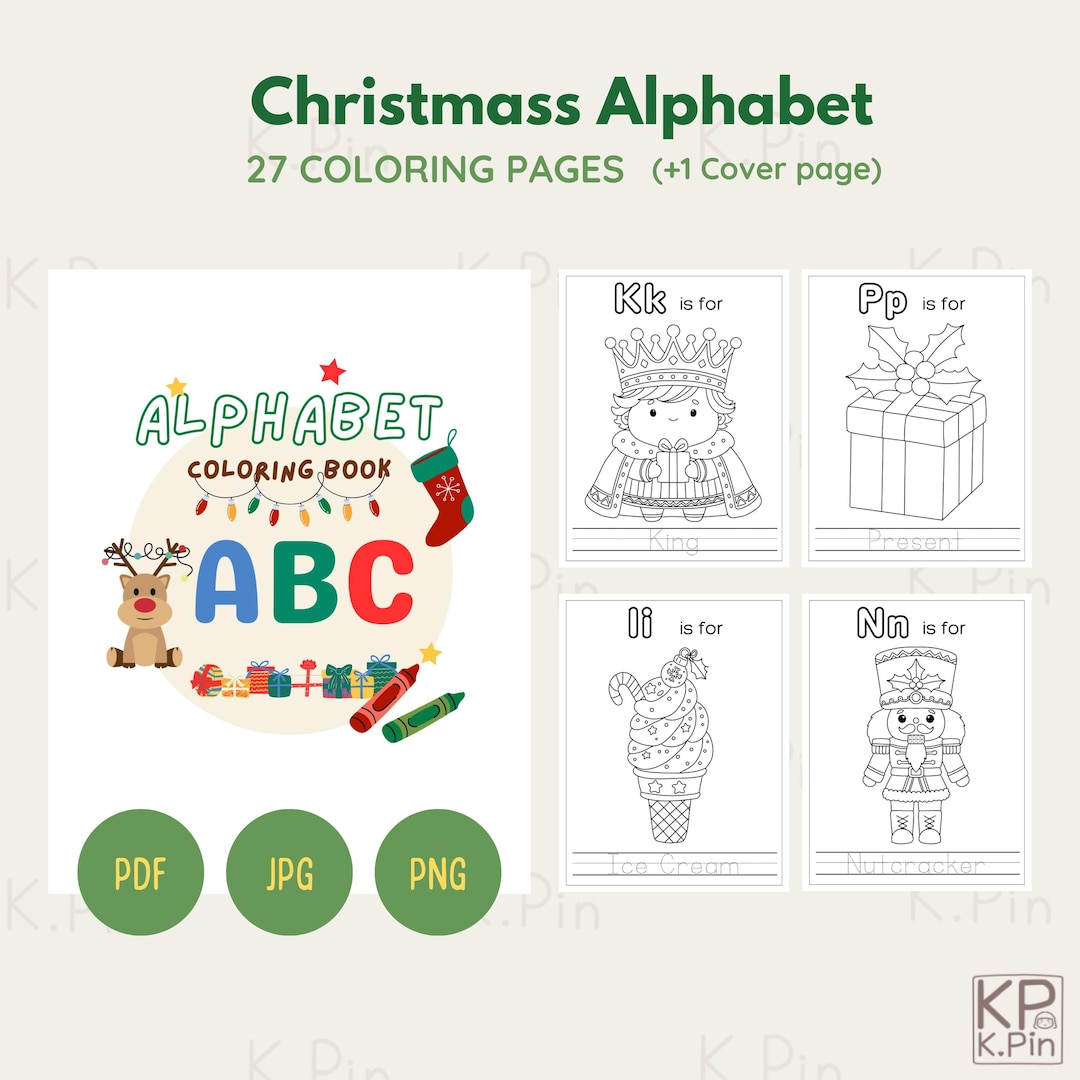 Christmas Alphabet Coloring Book 27 Printable Coloring Pages ABC ...